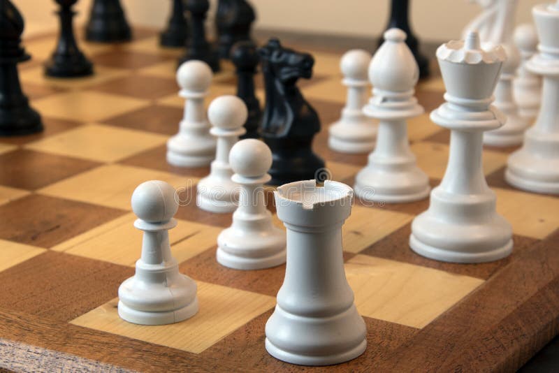 Close -up of Back and White Chess Pieces, Wooden Board Stock Photo ...