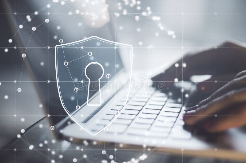 Close Up of Backlit Female Hands Using Laptop Keyboard with Abstract ...