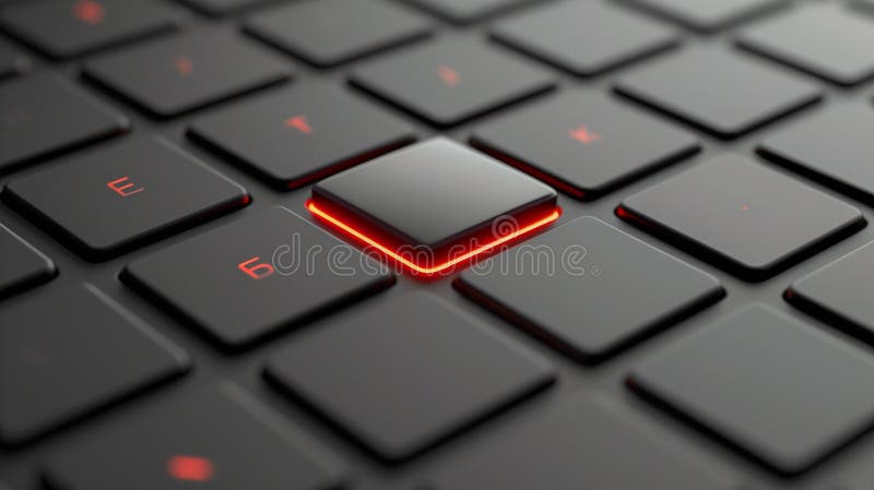 Close-Up of Backlit Keyboard Key with Red Glow Stock Illustration ...