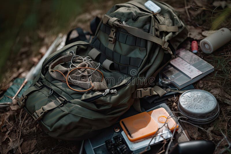 Close-up of Backpack, with Various Items and Equipment Visible Stock ...