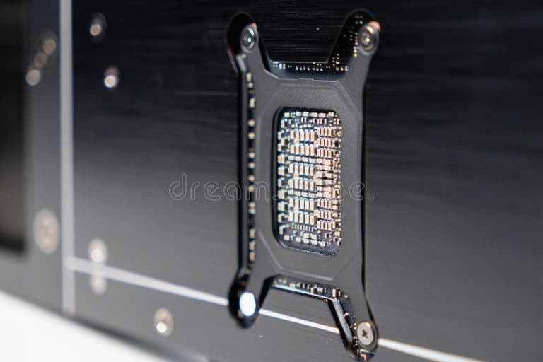 Close-up of Backplate Cutout Revealing GPU Chip Layout on Modern ...