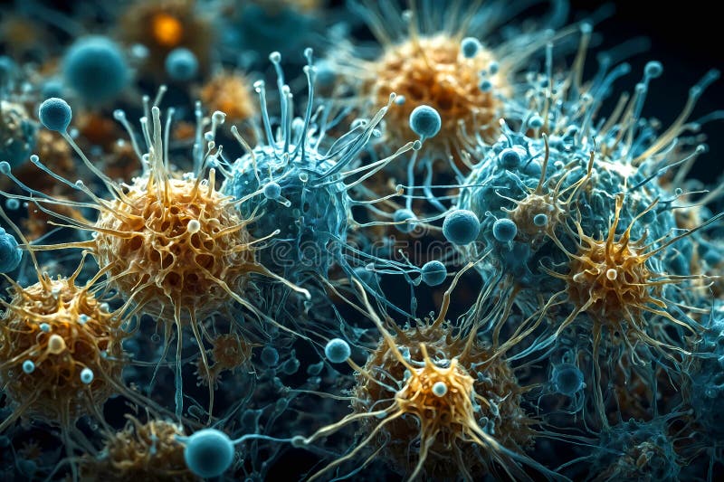 A Close Up of a Bacterial Colony Different Sizes and Colors Stock ...