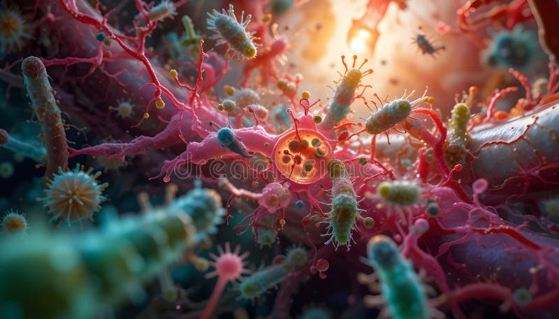 Close-up of Bacterial Infection in Microscopic View of Bacteria in ...
