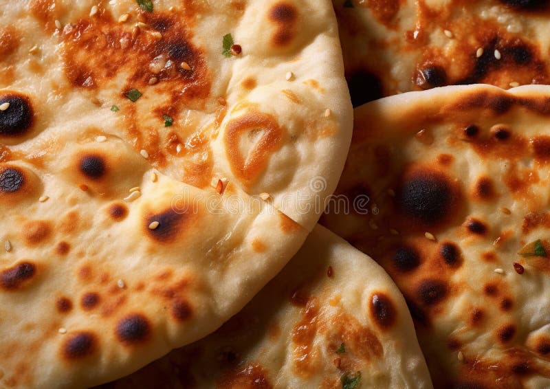 Close Up of Baked Naan Flatbread.Top View.Macro.AI Generative Stock ...