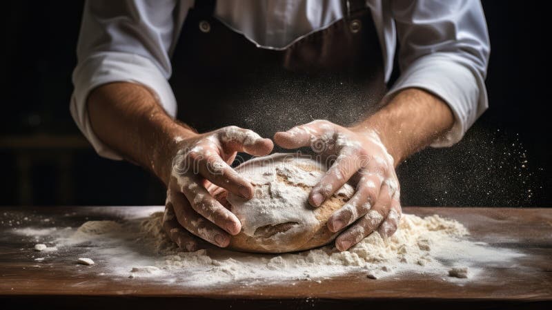 Close Up of Baker Hands Clapping and Sprinkling White Flour To ...