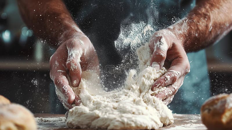 Close Up of Baker S Hands Kneading Bread Dough in Bakery. Stock Image ...