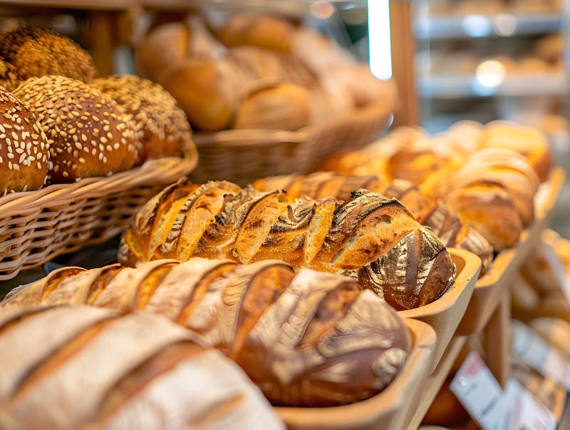 Close Up of a Bakers Fresh Loaves in a Bakery Stock Illustration ...