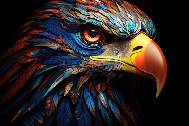 Close-up of a Bald Eagle Head with a Colorful, Patterned Mandala Design ...