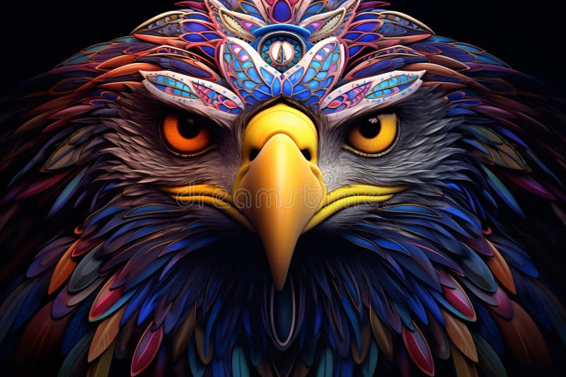 Close-up of a Bald Eagle Head with a Colorful, Patterned Mandala Design ...