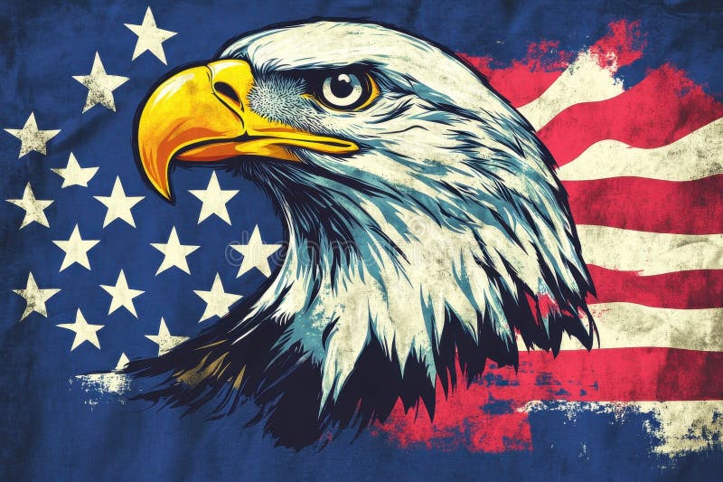 Bald Eagle Head Overlapping a Distressed American Flag Stock ...