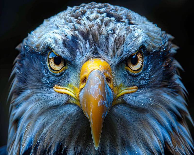 A Close Up of a Bald Eagle S Head with Water Droplets on it S Face ...