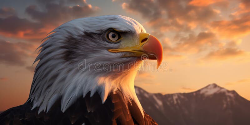 Close Up a Bald Eagle Standing in Front of a Sunset Stock Illustration ...