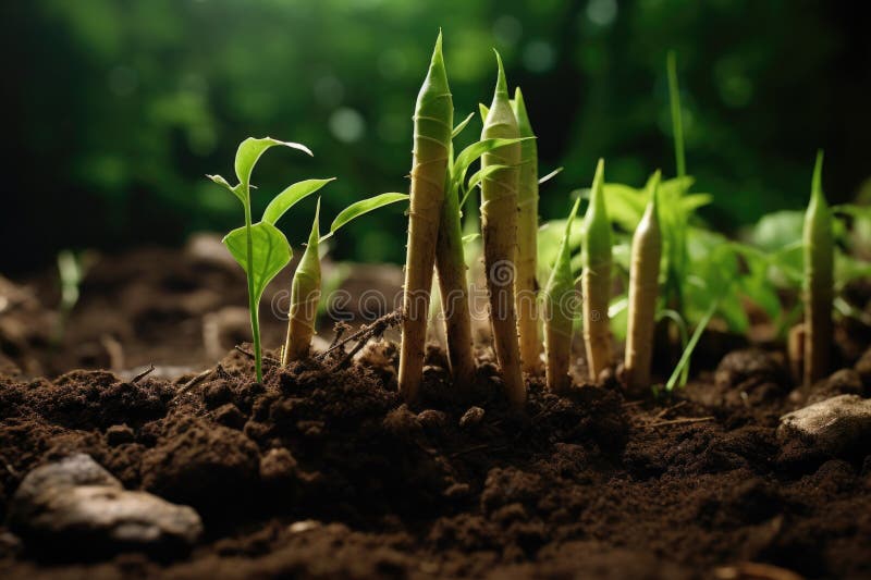Close-up of Bamboo Shoots Sprouting from Soil Stock Photo - Image of sustainable, outdoors ...