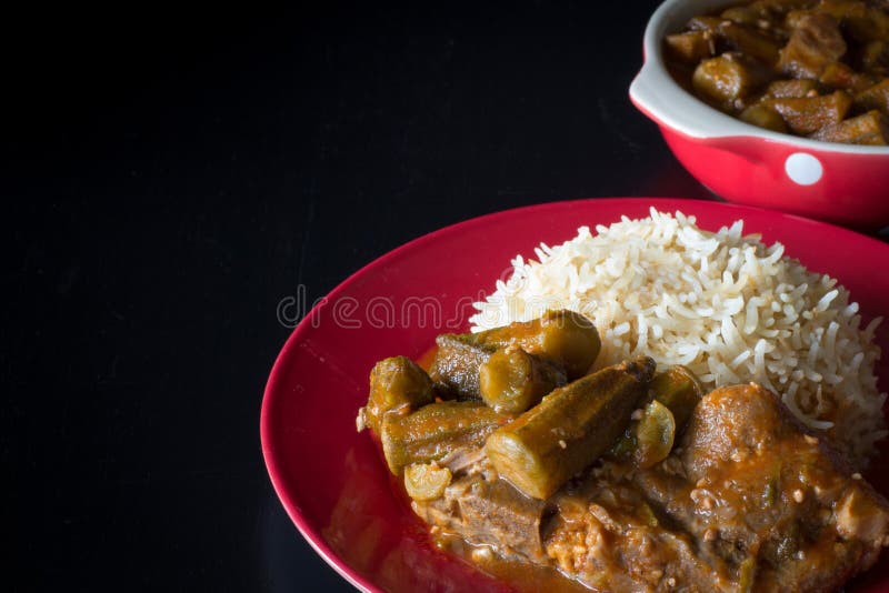 Bamiya with Rice on Dark Background Stock Photo - Image of dramatic ...