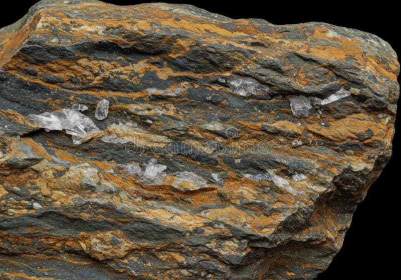 Close Up of Banded Brown and Gray Rock with Crystals Stock Illustration ...