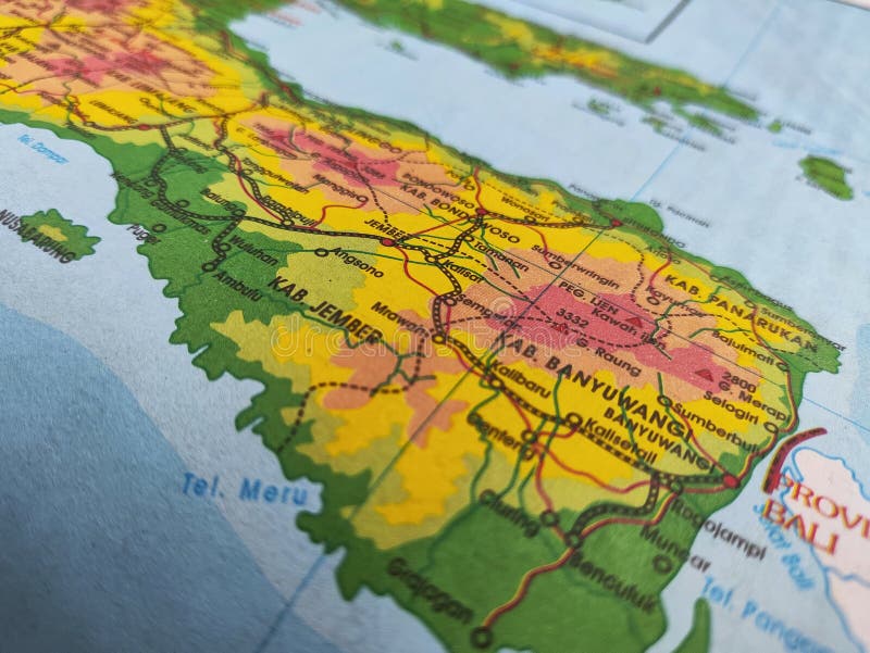 Banyuwangi Regency Map and Major Cities Around it on Physical Map Stock ...