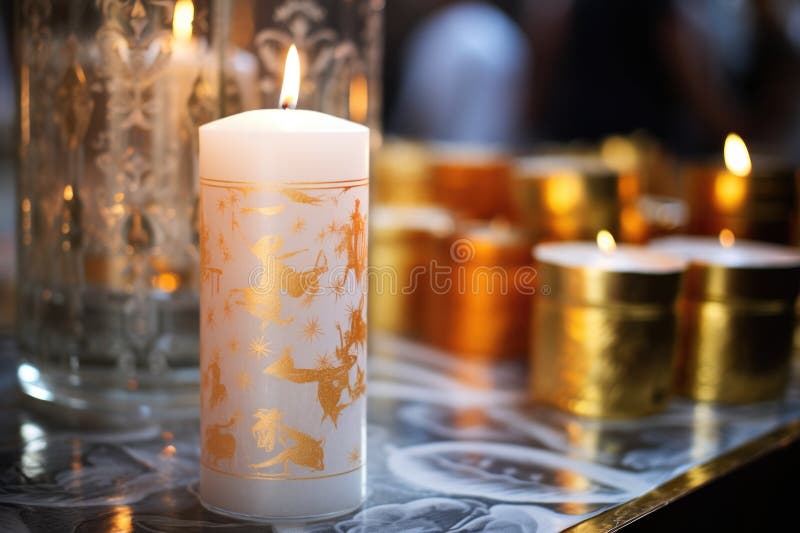 Close Up of a Baptism Candle with Religious Motifs Stock Photo - Image ...