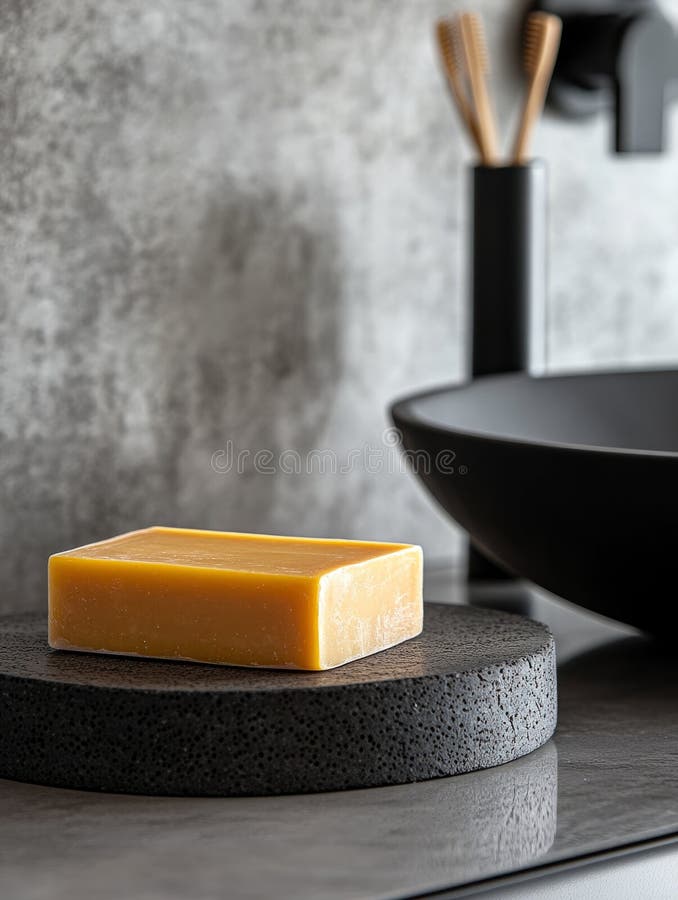 Close-up of a Bar of Soap in a Modern Bathroom Setting. Stock Image ...
