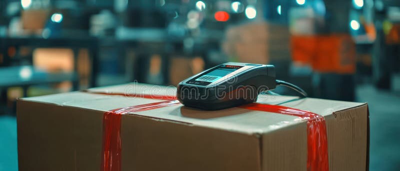 Close Up of Barcode Scanner on Package for Logistics Tracking and ...