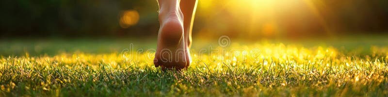 Close Up of Bare Feet on Lawn Grass. Selective Focus Stock Photo ...