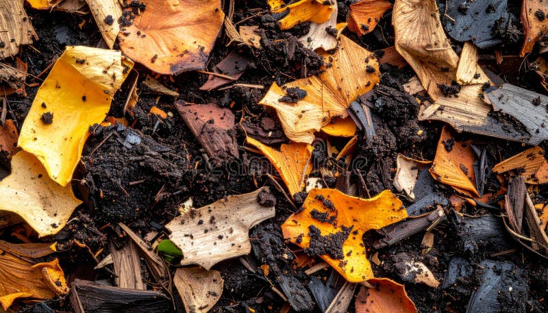 Close Up of Bark Mulch with Yellow and Brown Tones on Ground Surface ...