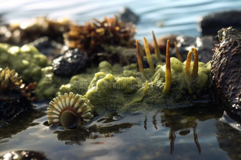 Close-up of Barnacles Feeding on Seaweed during Low Tide Stock ...