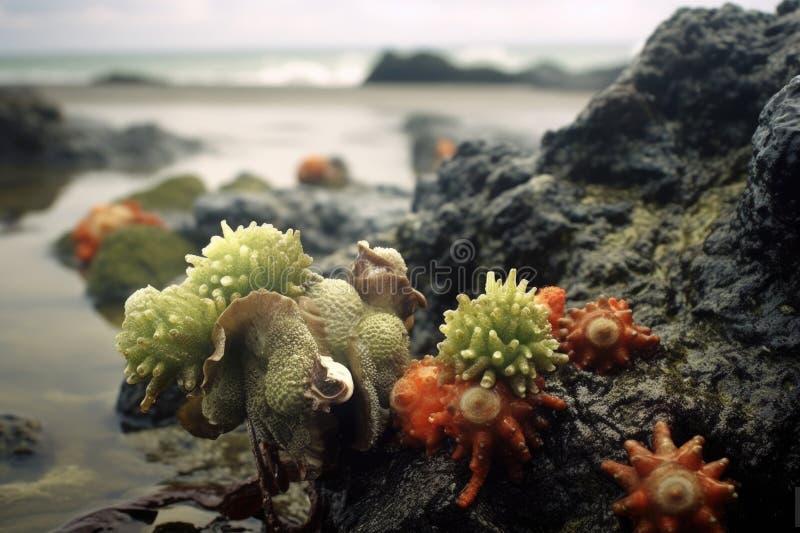 Close-up of Barnacles Feeding on Seaweed during Low Tide Stock Image ...