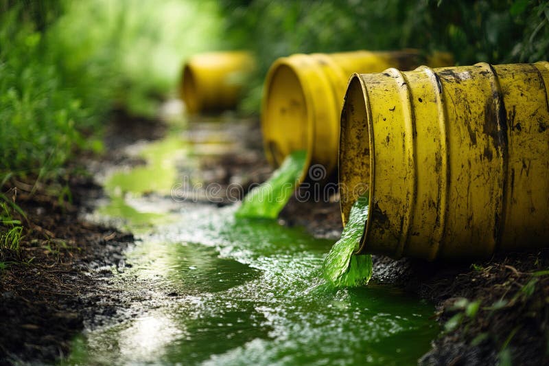 Close-up of a Barrel with Green Leaking Toxic Waste Standing in Nature ...
