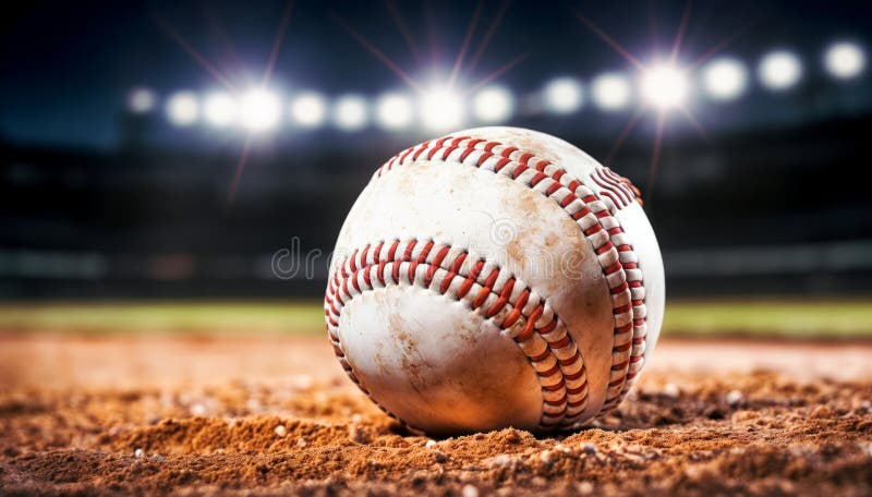 Close Up of a Baseball Ball Sitting on Stadium Ground Stock ...