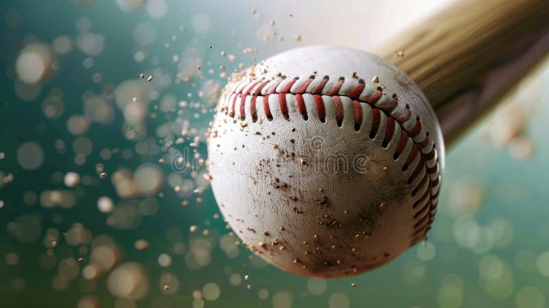 Close-up of a Baseball Bat Hitting a Ball. Selective Focus Stock Illustration - Illustration of ...