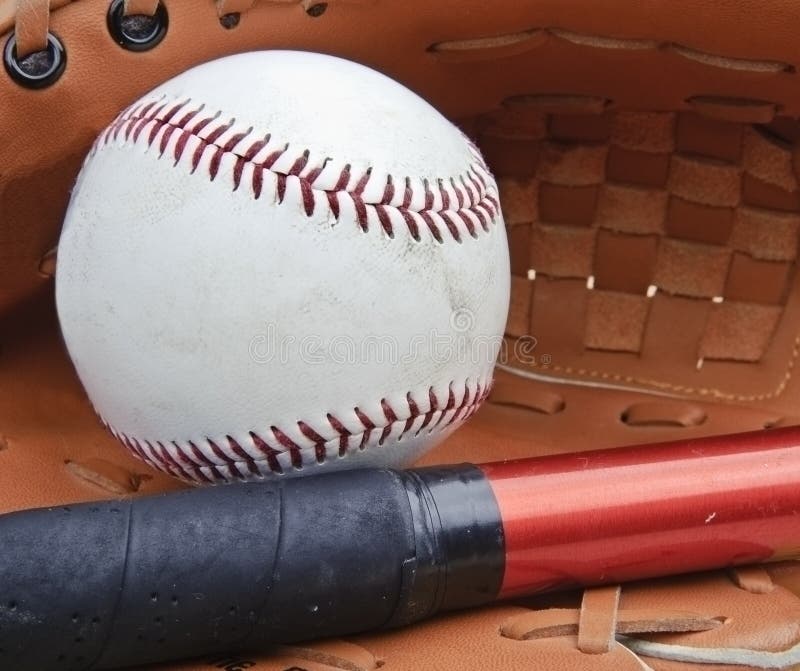 Close Up of Baseball in Catcher S Mittt with Bat Stock Image - Image of ...