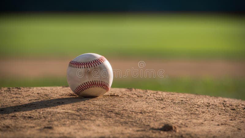 Close-up of Baseball on Field with Sunset with Copy-Space Stock Image ...