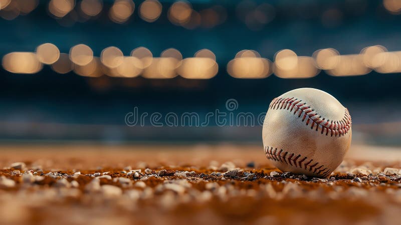 Close-up of a Baseball Resting on the Pitchers Mound with the Stadium ...
