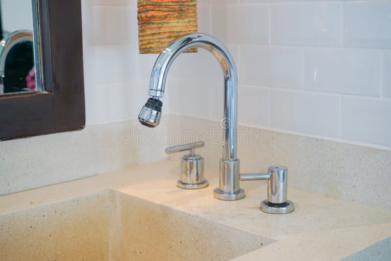Close-up Basin Faucet in Restroom Stock Image - Image of restroom ...