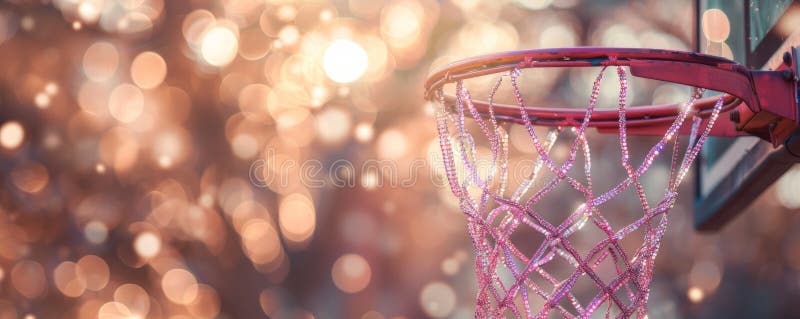 Close-up of a Basketball Hoop with Sparkling Lights in the Background ...