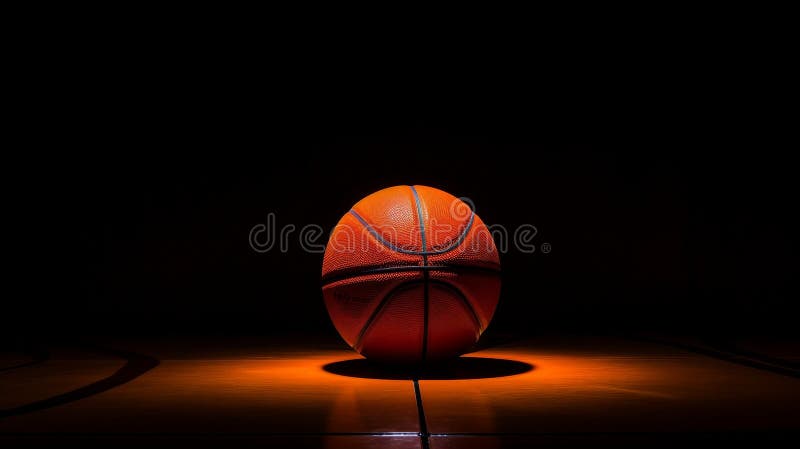 Close-Up of a Basketball Illuminated by Dramatic Lighting on a Dark ...