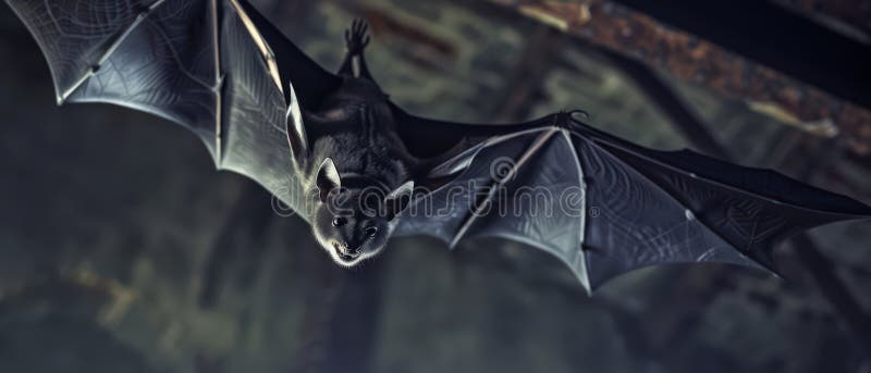 A Close-Up of a Bat in Flight Against a Dark, Textured Background Stock ...
