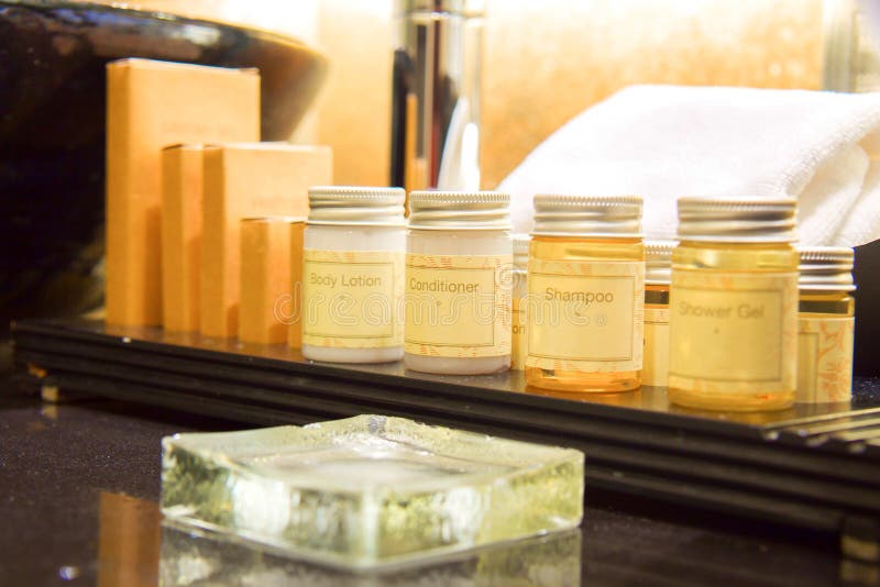 Close Up of Bath Kit Set Including Shampoo Soap Etc Stock Image - Image ...