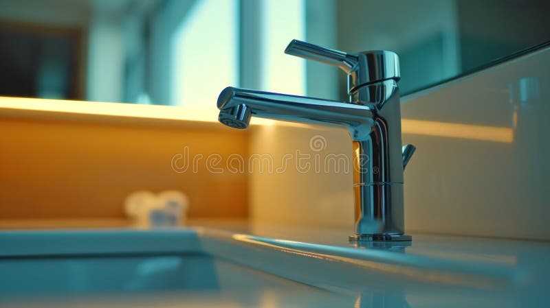 A Close Up of a Bathroom Sink with the Faucet on, AI Stock Image ...