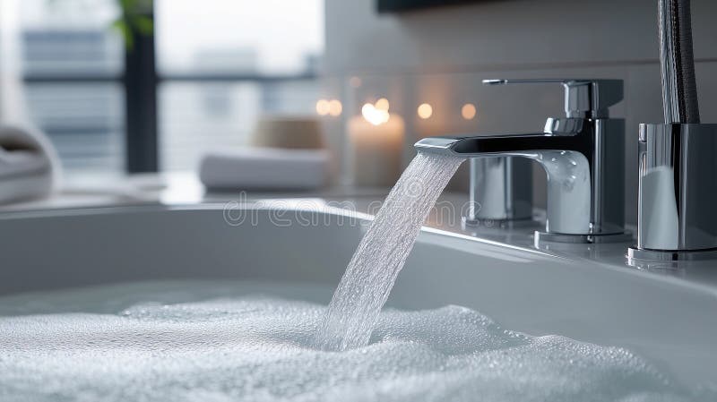Close Up of Bathtub Faucet with Running Water Stock Image - Image of ...