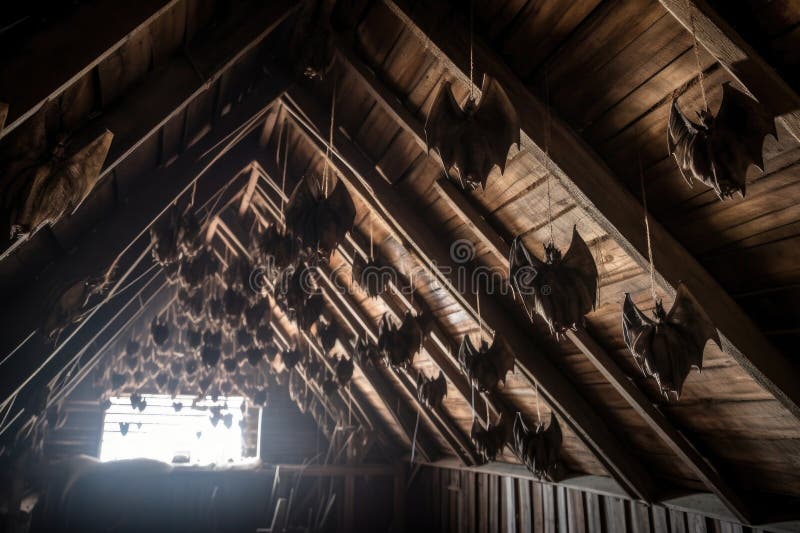 Close-up of Bats Hanging from Attic Rafters Stock Photo - Image of ...