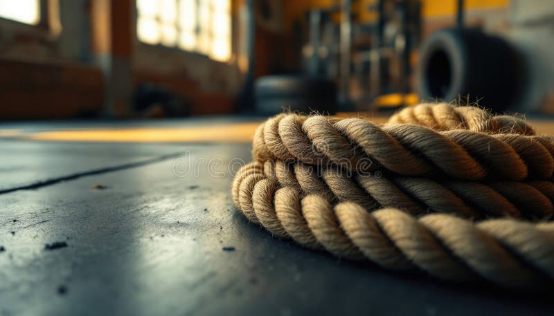 Close-up of Battle Rope in Gym Setting with Warm Lighting Stock Image ...