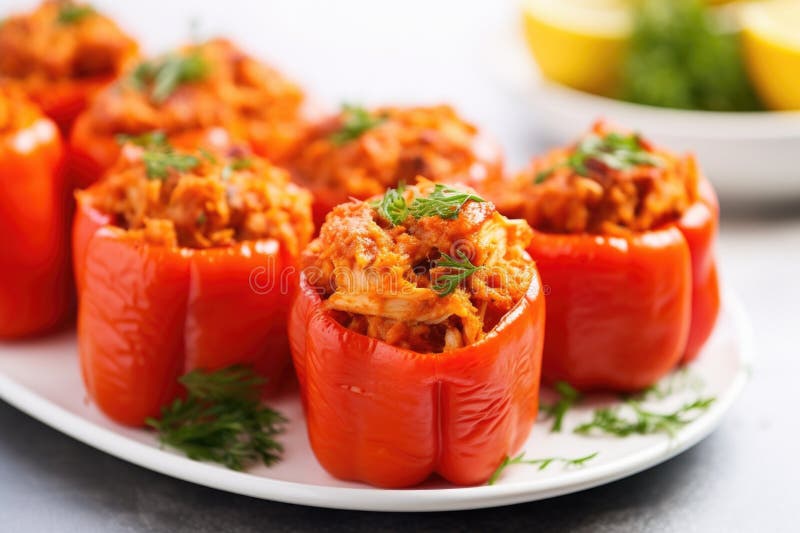 Close-up of Bbq Stuffed Bell Peppers on a Plate Stock Photo - Image of ...