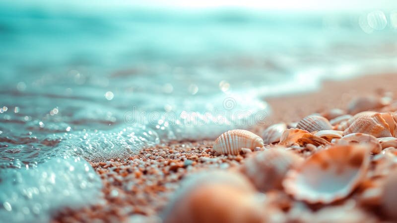 A Close Up of a Beach with Shells and Water, AI Stock Illustration ...