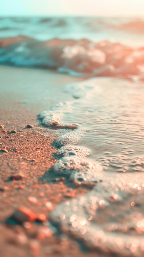A Close Up of a Beach with Waves and Sand, AI Stock Illustration ...