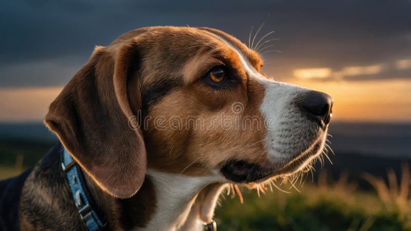 A Close-up of a Beagle S Profile Against a Sunset Backdrop ...