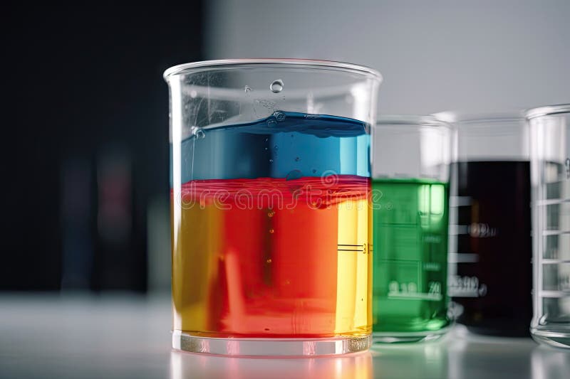 Close-up of Beaker with Colorful Solutions Inside Stock Image - Image ...