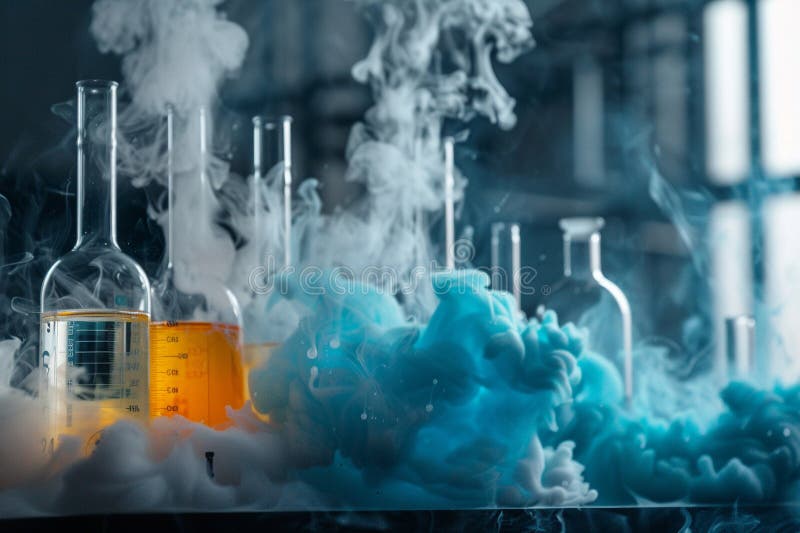 Science Experiment with Smoke and Blue Liquid Stock Illustration ...