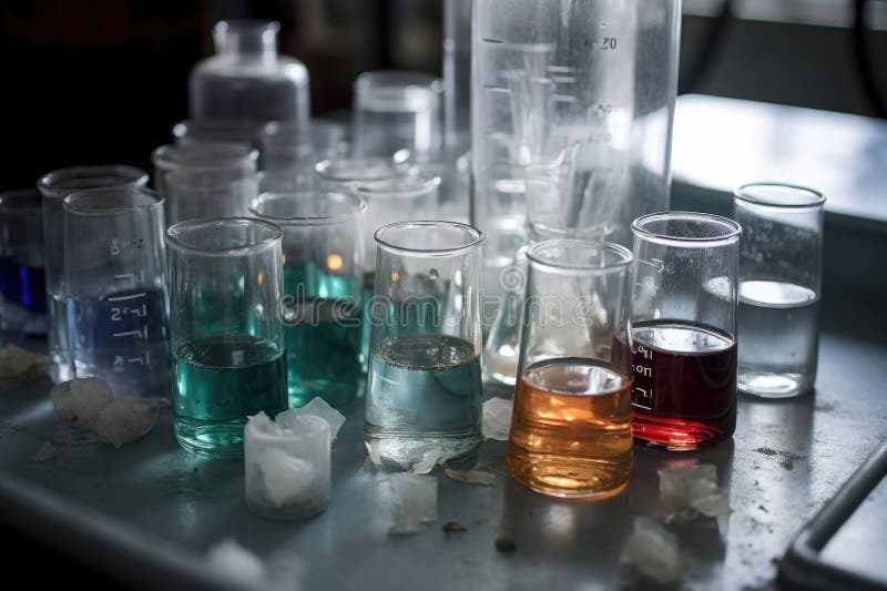 Close-up of Beakers and Test Tubes in a Science Lab Stock Illustration ...