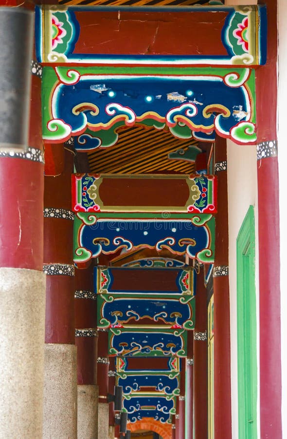 Traditional Decoration on the Beam of Temple Stock Image - Image of ...